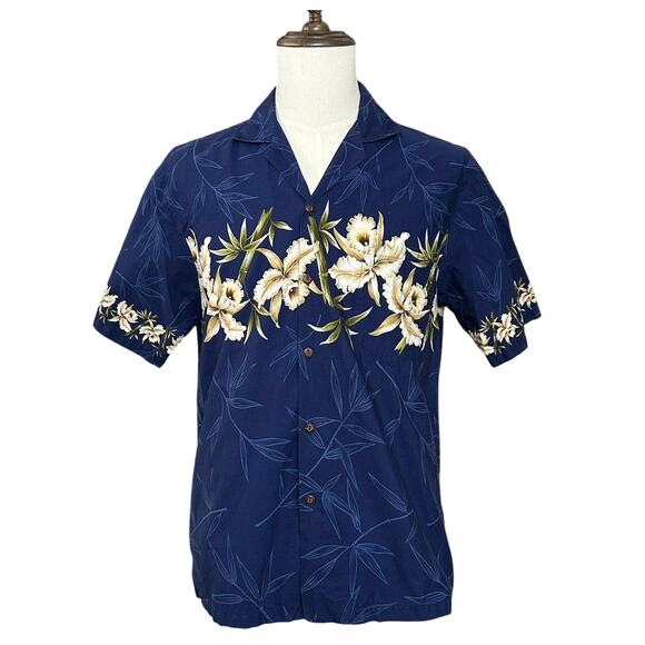 Ky'S | Shirts | Vtg Kys Made In Hawaii Aloha Shirt M Navy Orchid Border ...